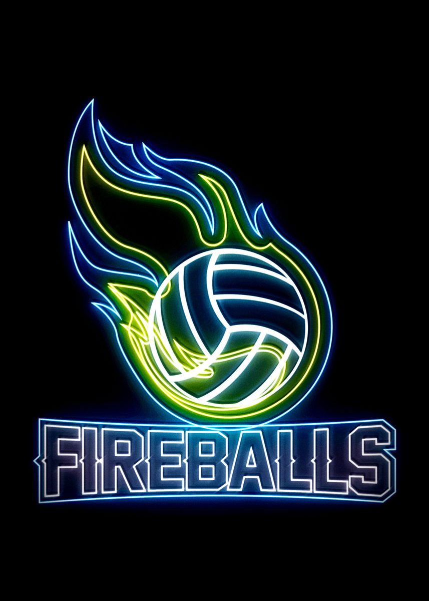 'flame volleyball neon ' Poster, picture, metal print, paint by The ...