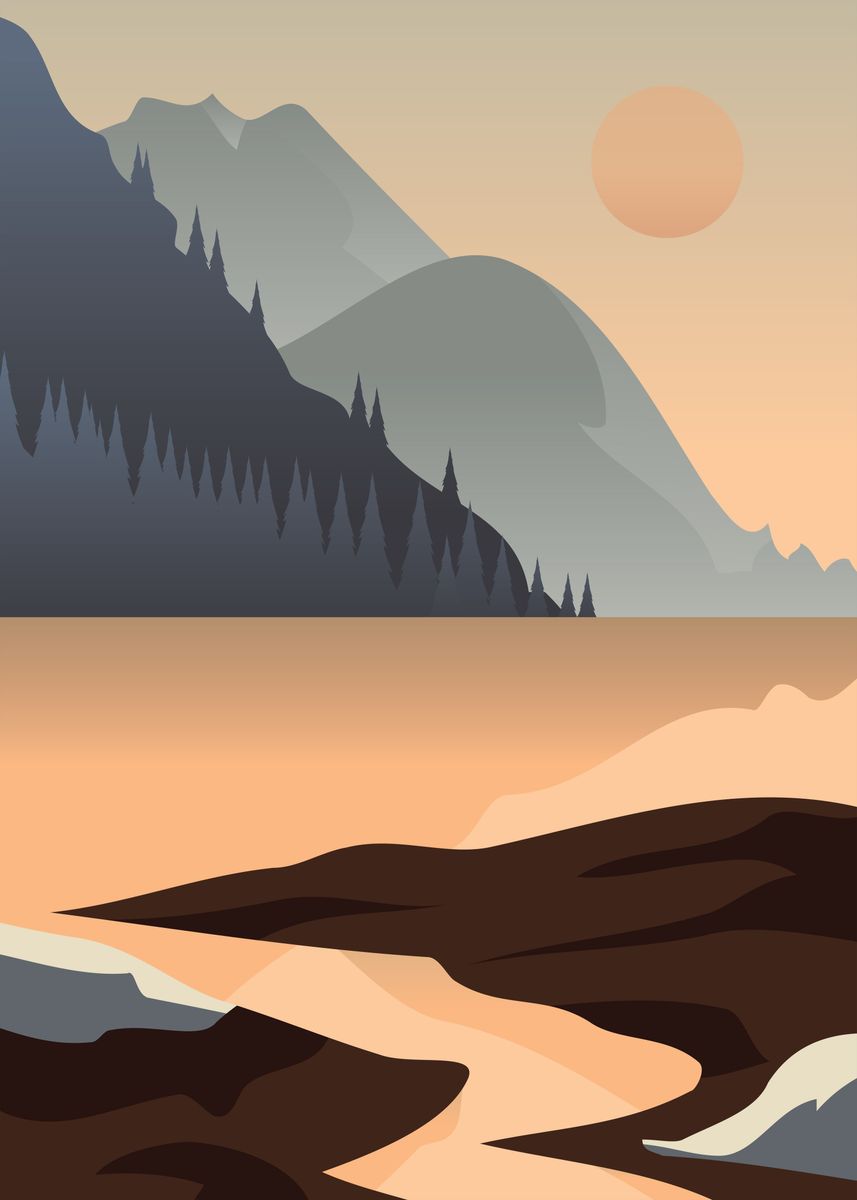 'Sunset Estuary' Poster, picture, metal print, paint by Kunyah | Displate