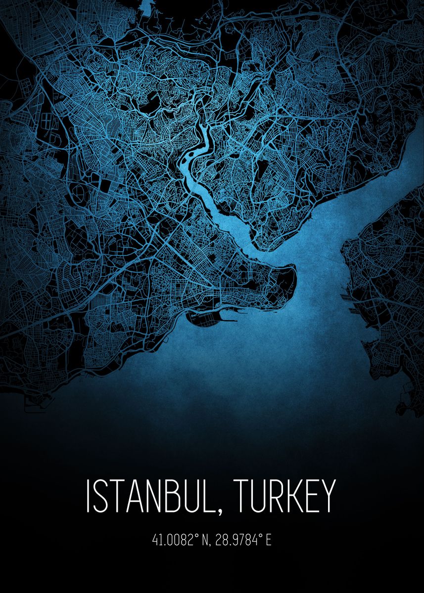 'Istanbul City Map' Poster, picture, metal print, paint by The ...