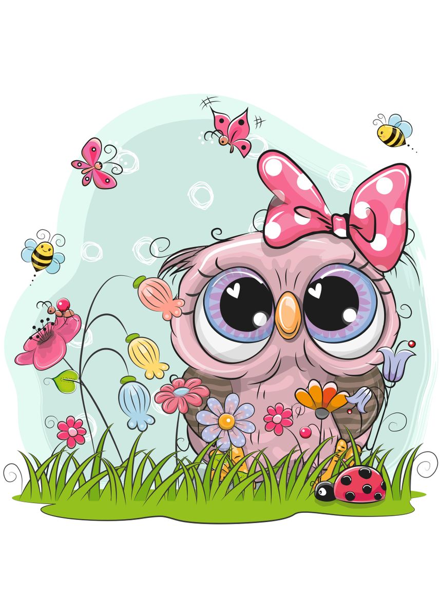 'Owl in Spring' Poster, picture, metal print, paint by MisterGoose ...