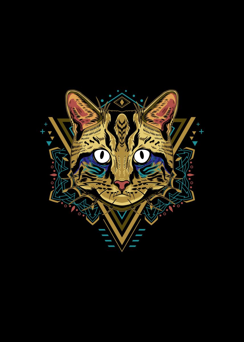 'Cat' Poster, picture, metal print, paint by Love Repeat | Displate