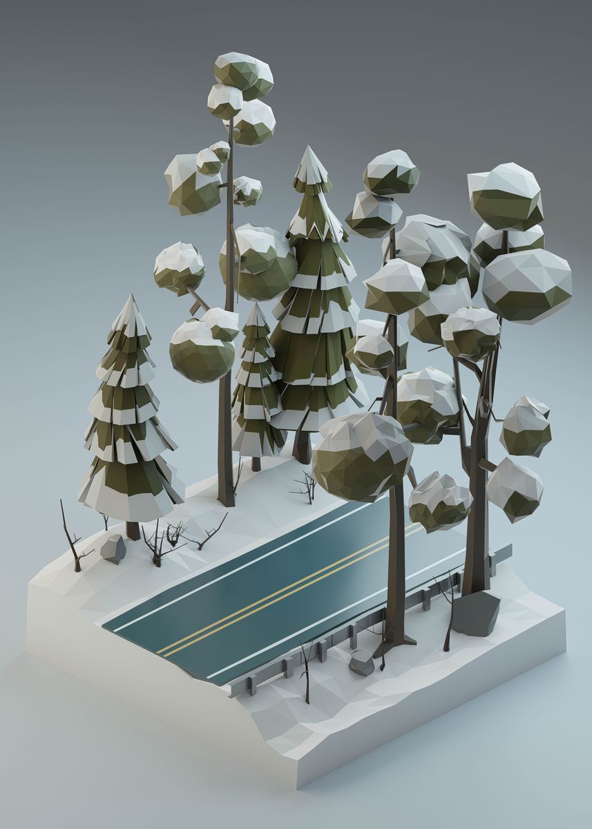 'Winter Road' Poster, picture, metal print, paint by Pelopoly | Displate