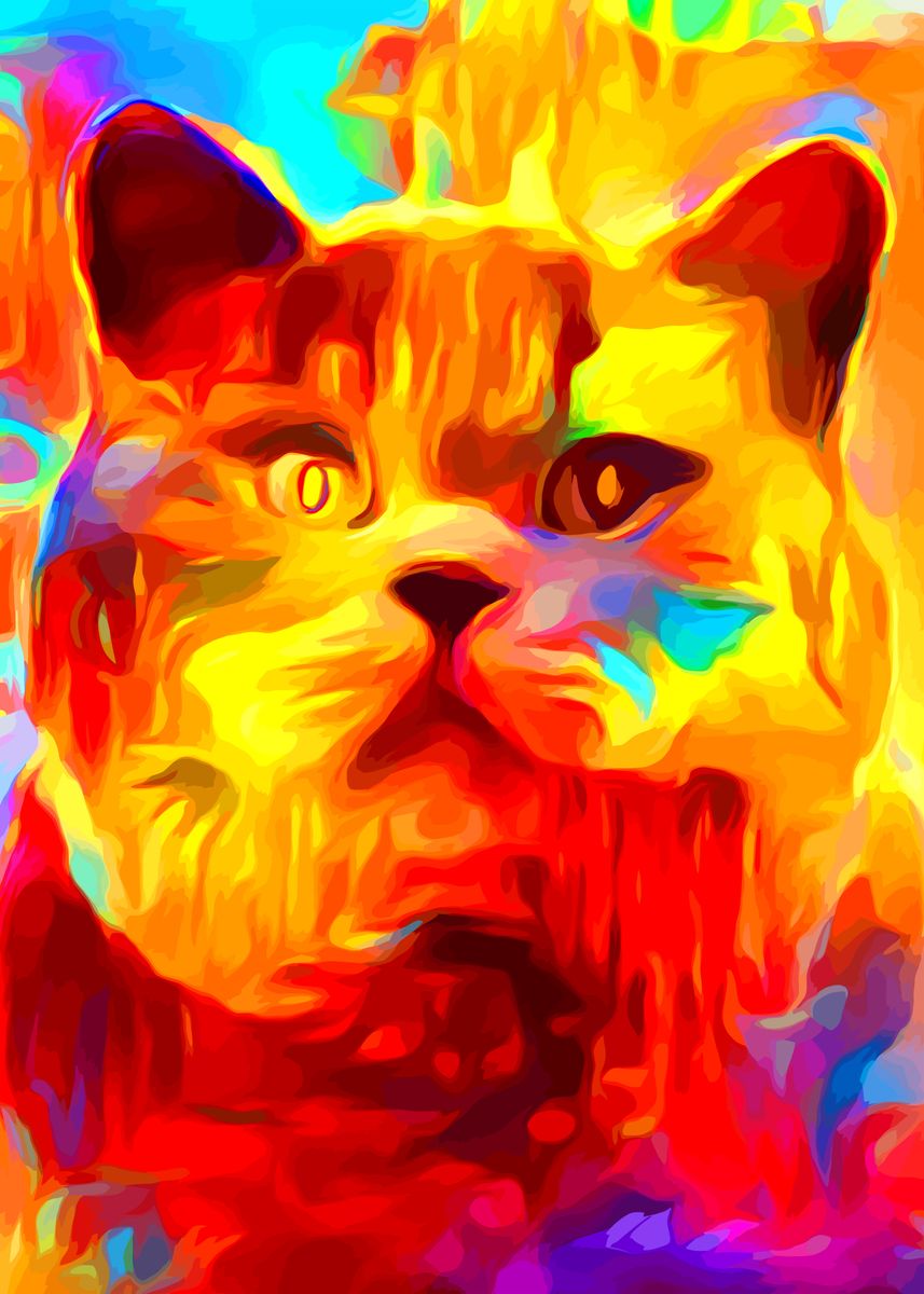 'Cat Painting Colorful' Poster, picture, metal print, paint by ...