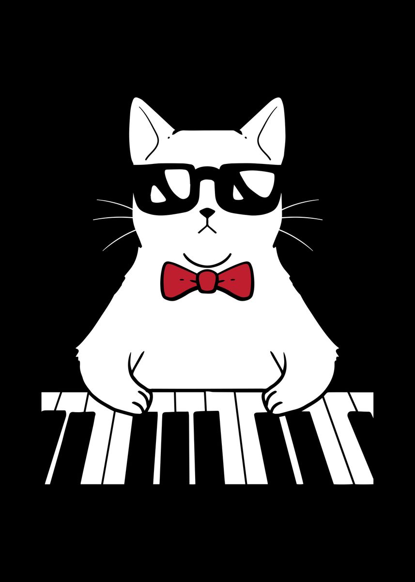 'Piano Cat' Poster, picture, metal print, paint by Mealla | Displate