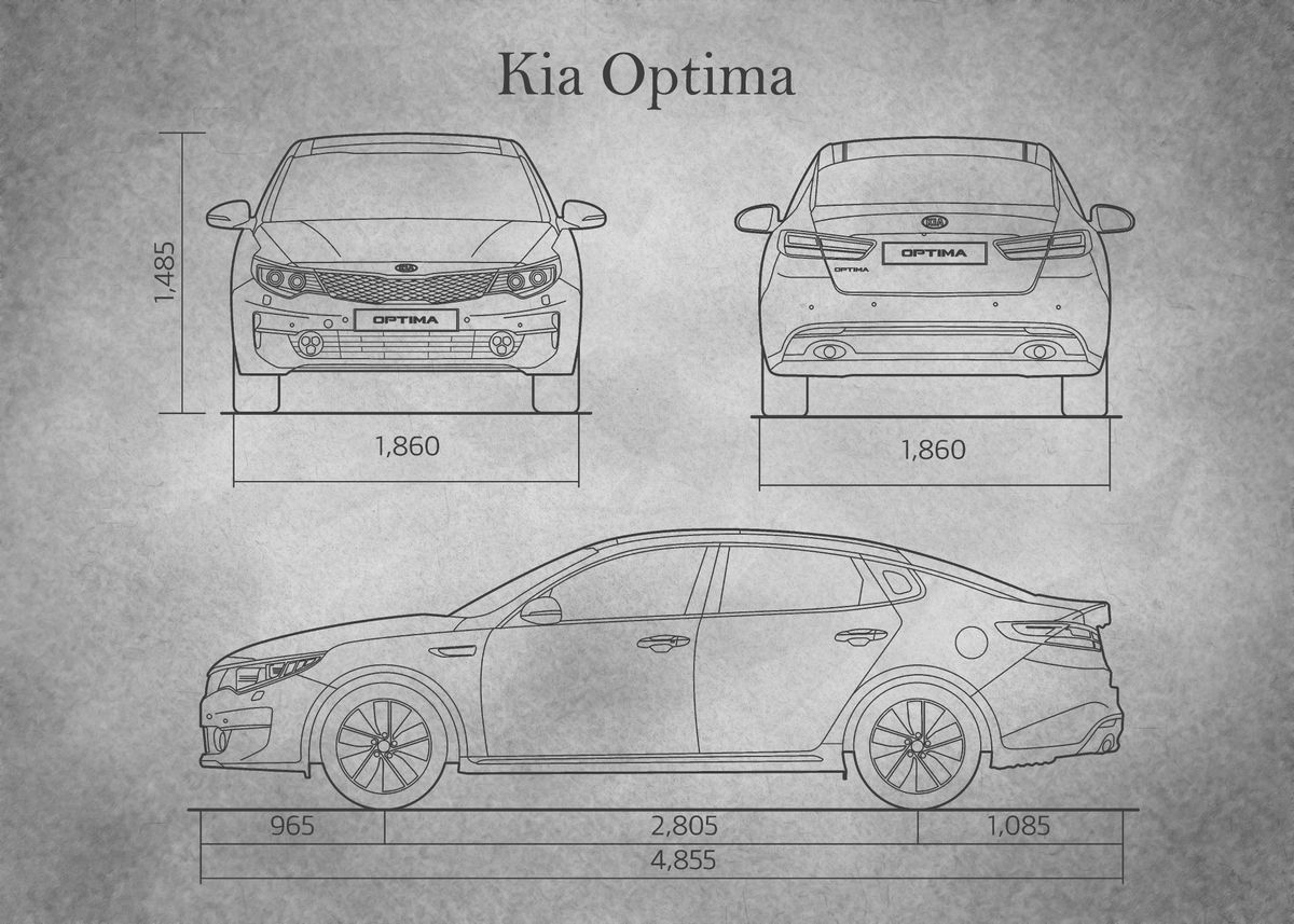 'Kia Optima gray old ' Poster by B & W Arts | Displate