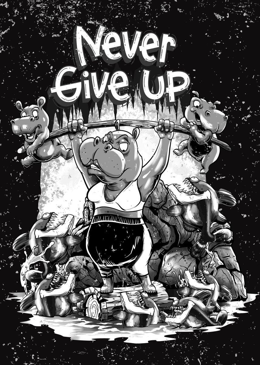 'Hippo Gym Workout Fitness' Poster, picture, metal print, paint by ...