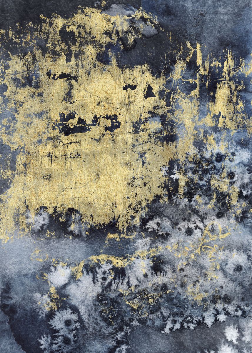 'Navy Gold Abstract 07' Poster, picture, metal print, paint by Aloke ...