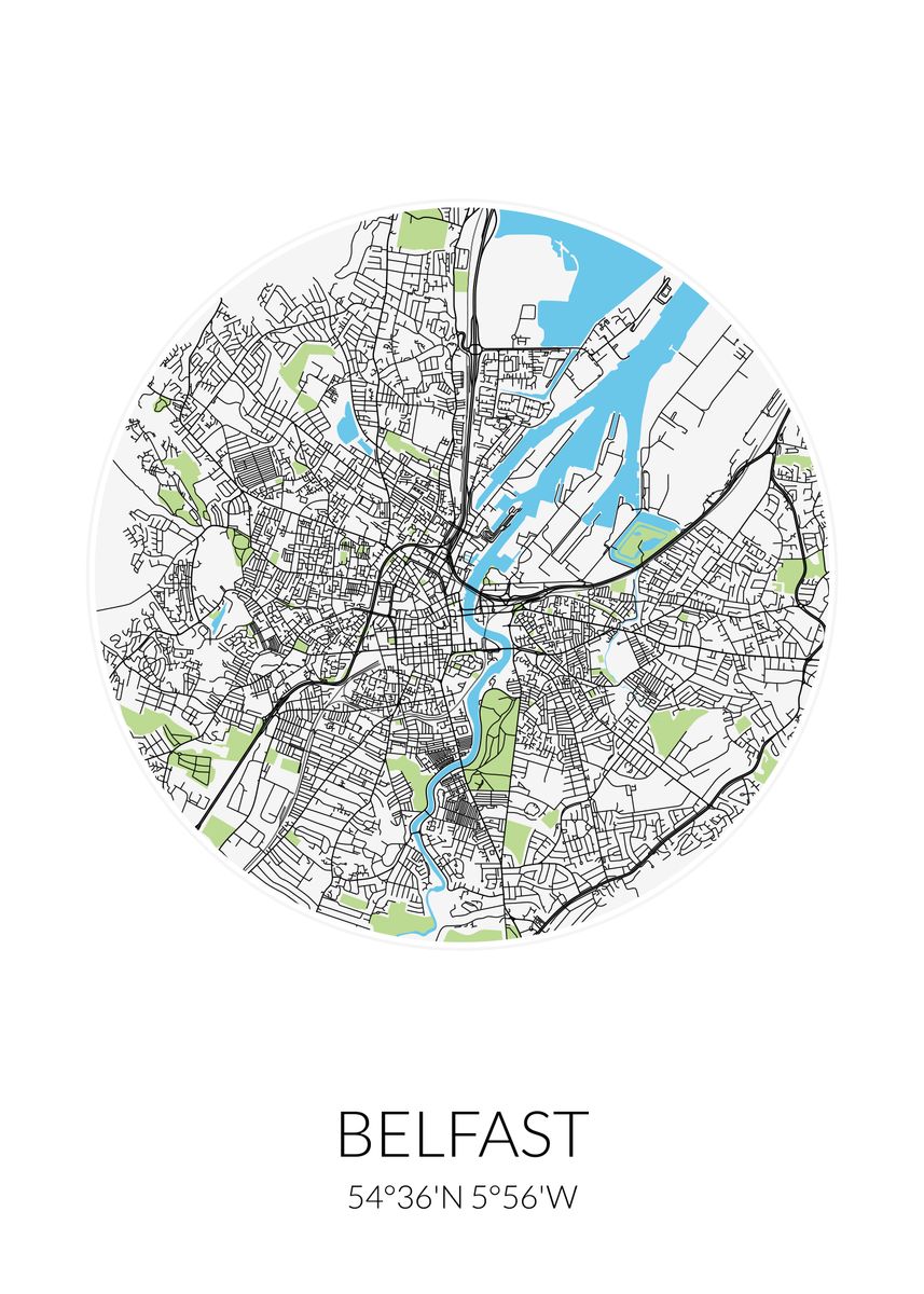 'Belfast Circle City Map' Poster, picture, metal print, paint by ...