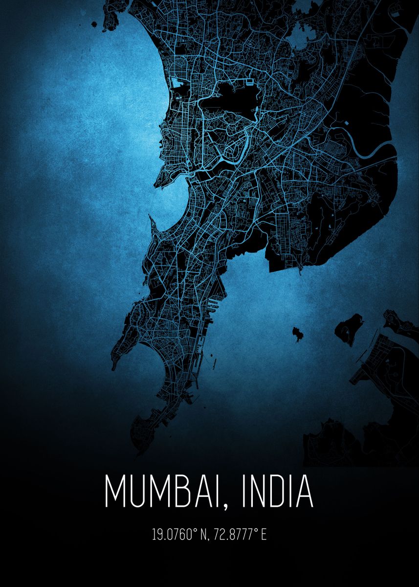 'Mumbai City Street Map' Poster, picture, metal print, paint by The ...