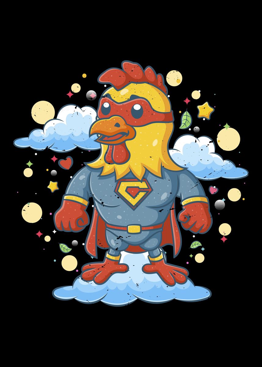 'Super Chicken' Poster, picture, metal print, paint by John DonJoe ...