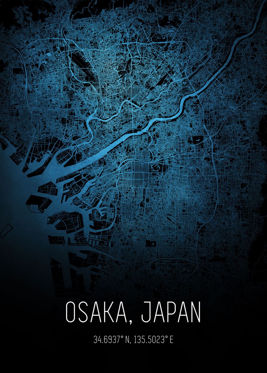 'Osaka City Map' Poster by The Trackless Road | Displate