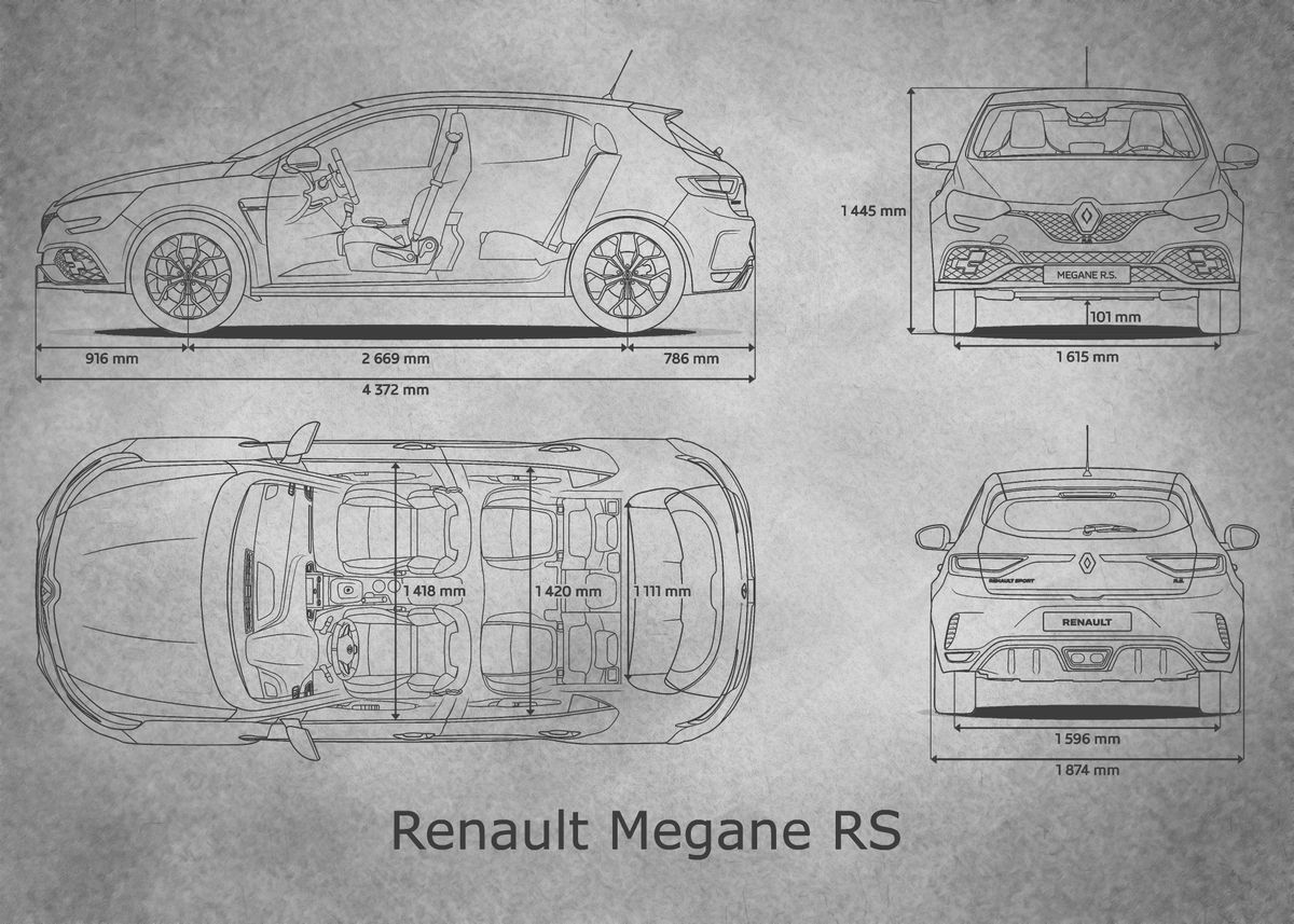 'Renault Megane RS gray ' Poster by B & W Arts | Displate