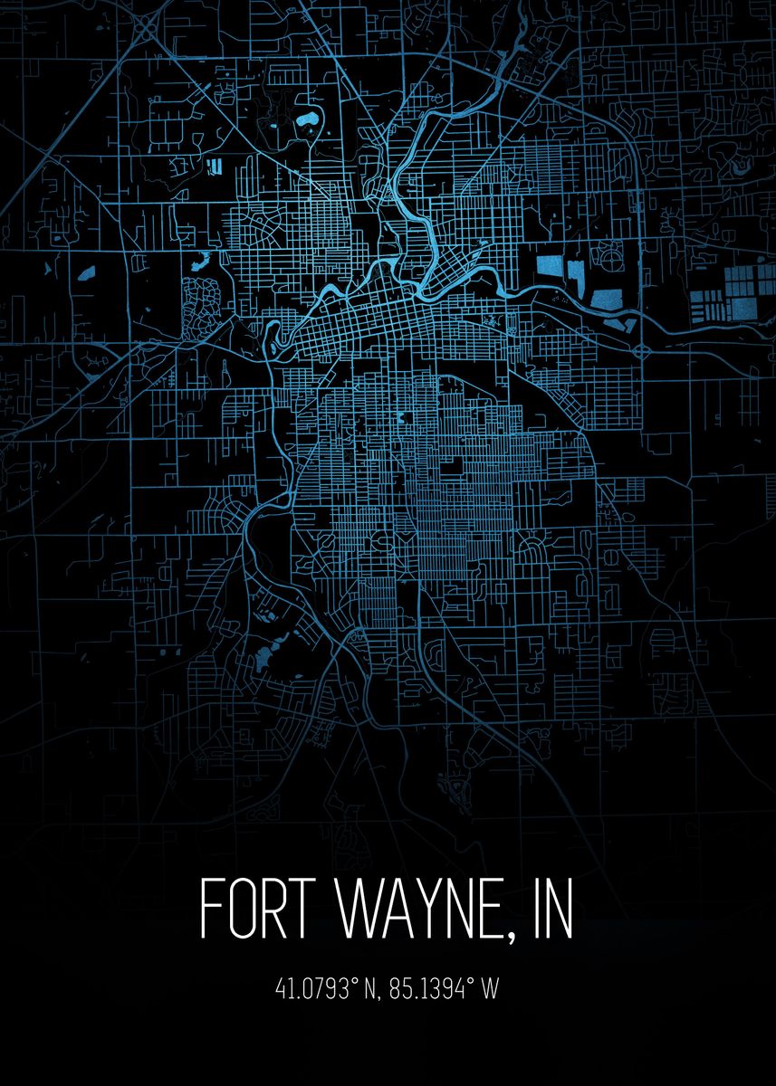 'Fort Wayne City Map' Poster, picture, metal print, paint by The ...