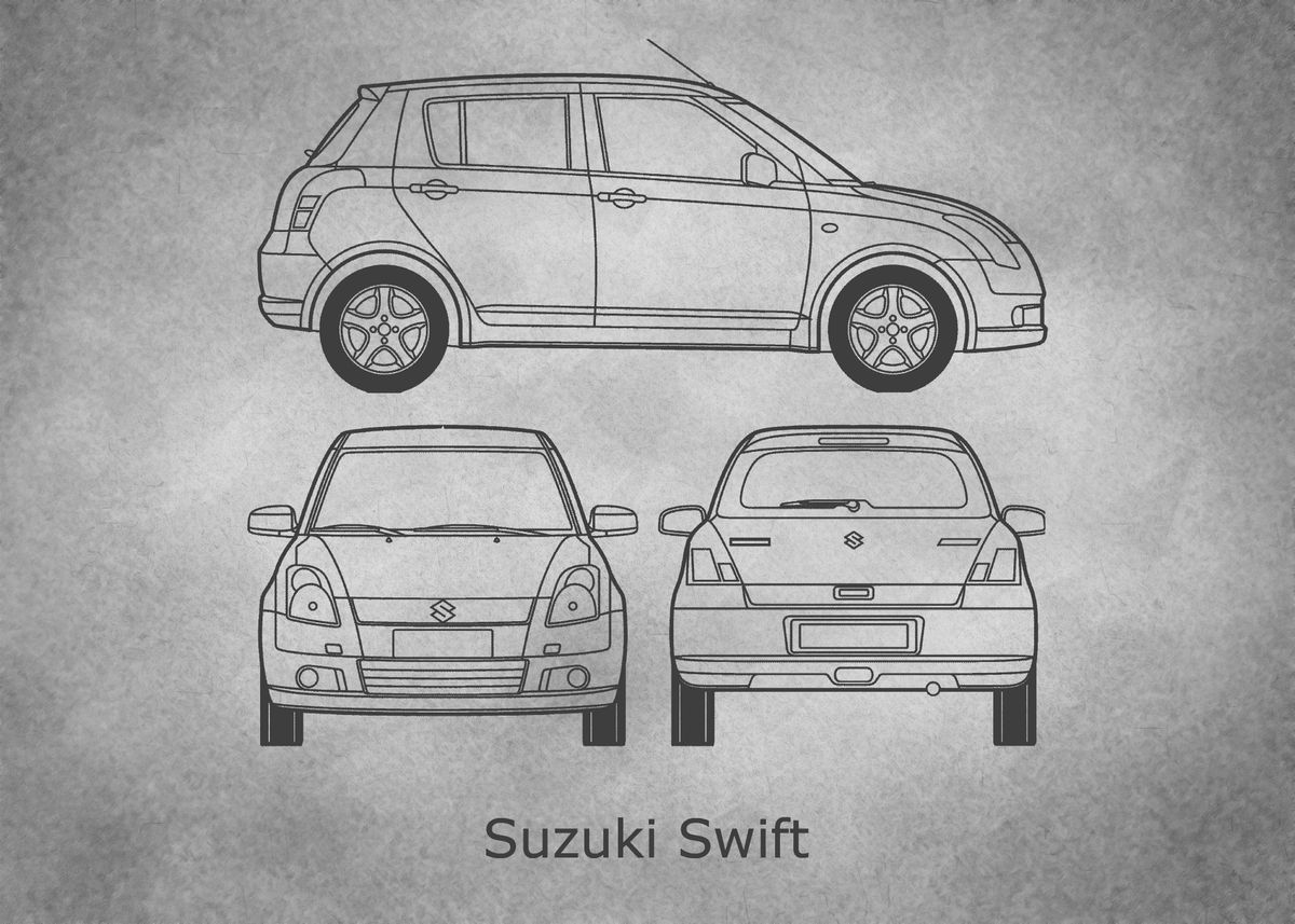 'Suzuki Swift gray old ' Poster by B & W Arts | Displate