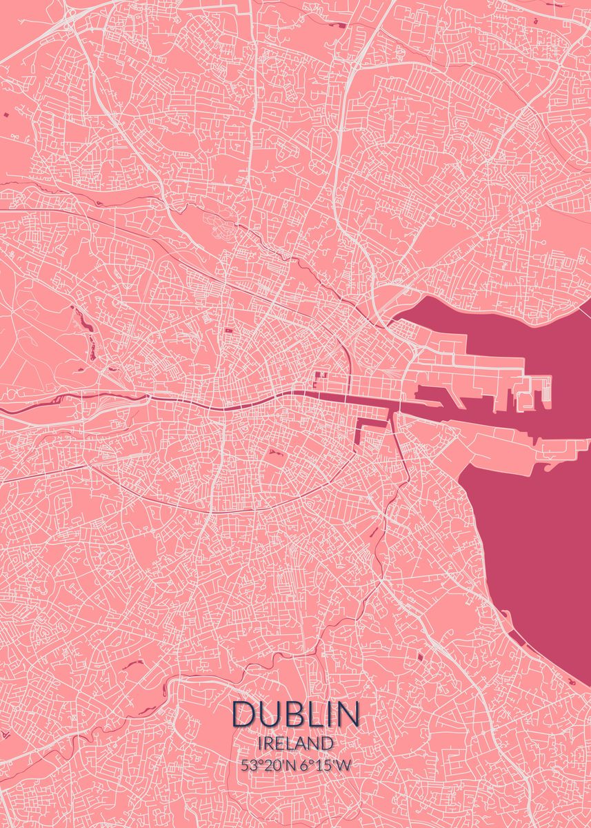 'Dublin Pink Rose Map' Poster by dkDesign | Displate