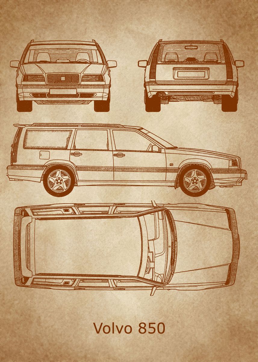 'Volvo 850 Blueprint old ' Poster, picture, metal print, paint by The ...