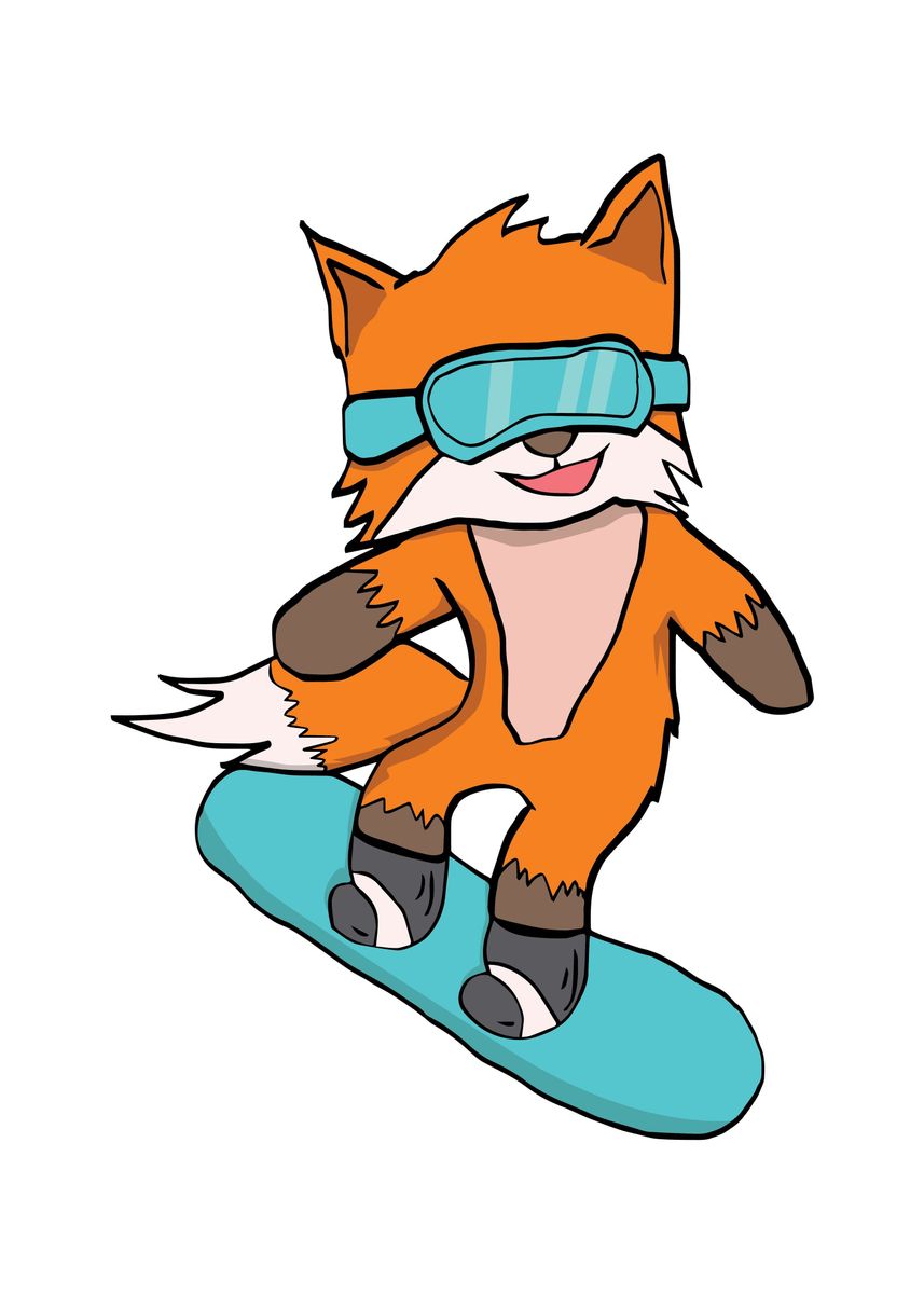 'Snowboarder Fox Gift' Poster by TW Design | Displate