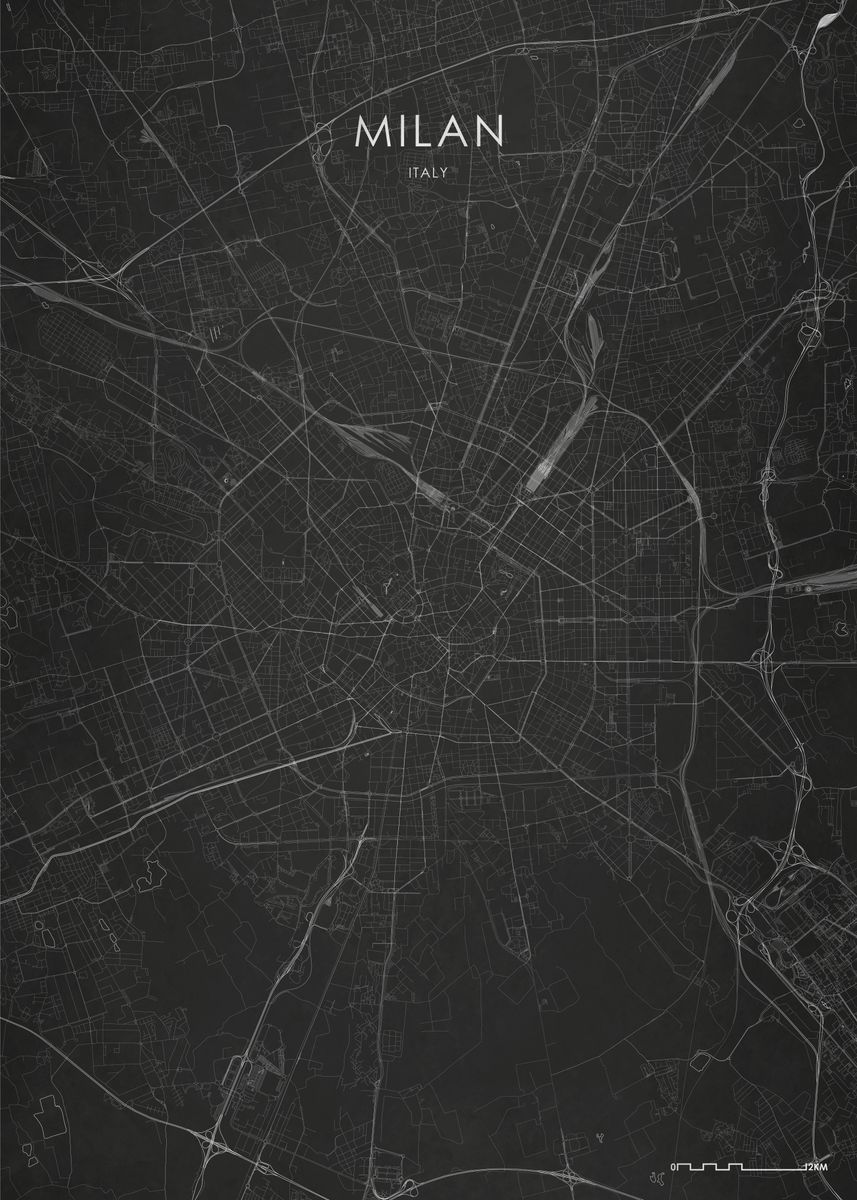 'Silver Milan City Map' Poster by Alo | Displate