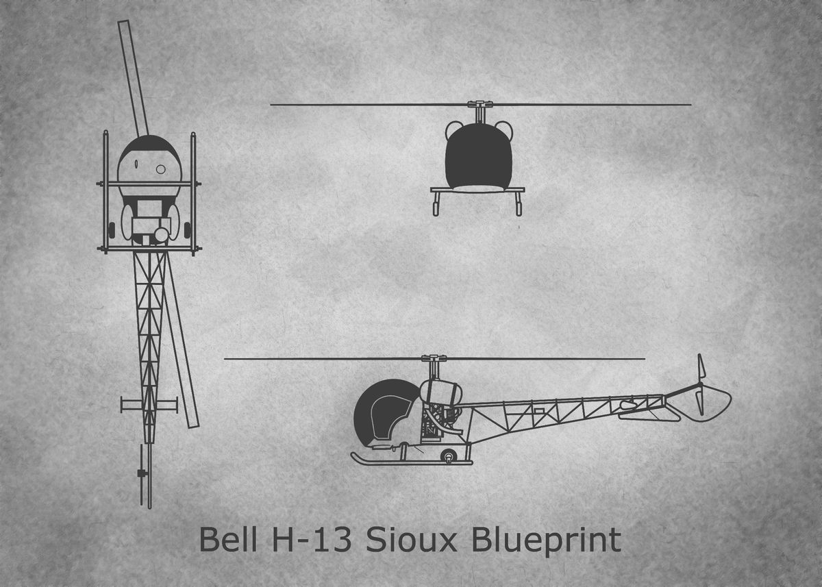 'Bell H13 Sioux gray old ' Poster by B & W Arts | Displate