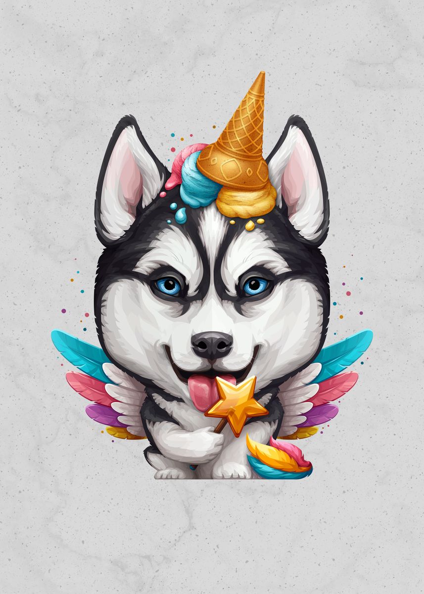 'Husky Ice Cream Unicorn' Poster, picture, metal print, paint by ...