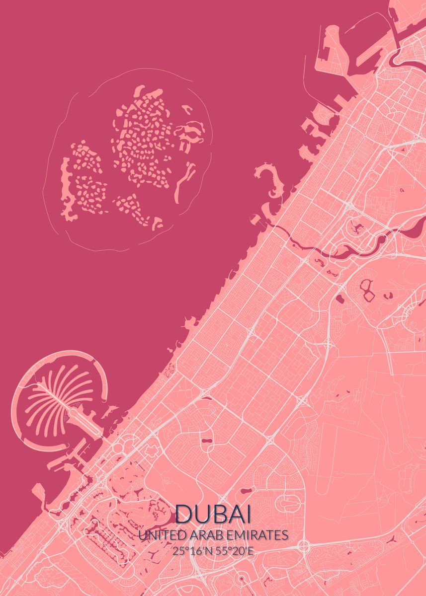 'Dubai Pink Rose Map' Poster, picture, metal print, paint by dkDesign ...