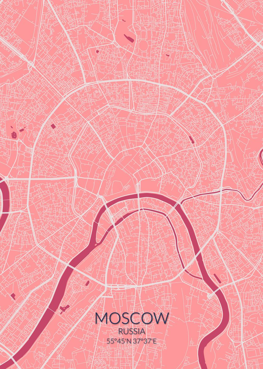 'Moscow Pink Rose Map' Poster, picture, metal print, paint by dkDesign ...