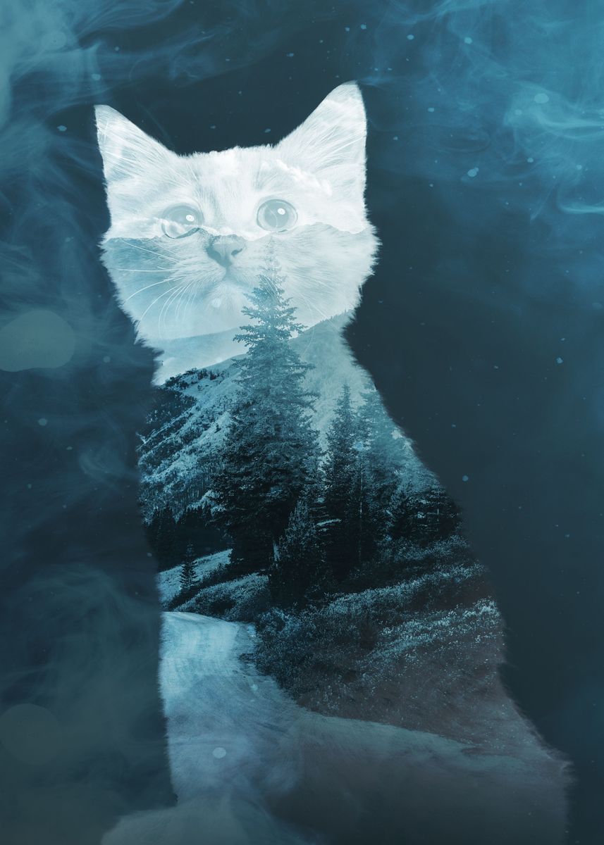 'Silhouette Negative Cat' Poster, picture, metal print, paint by ...