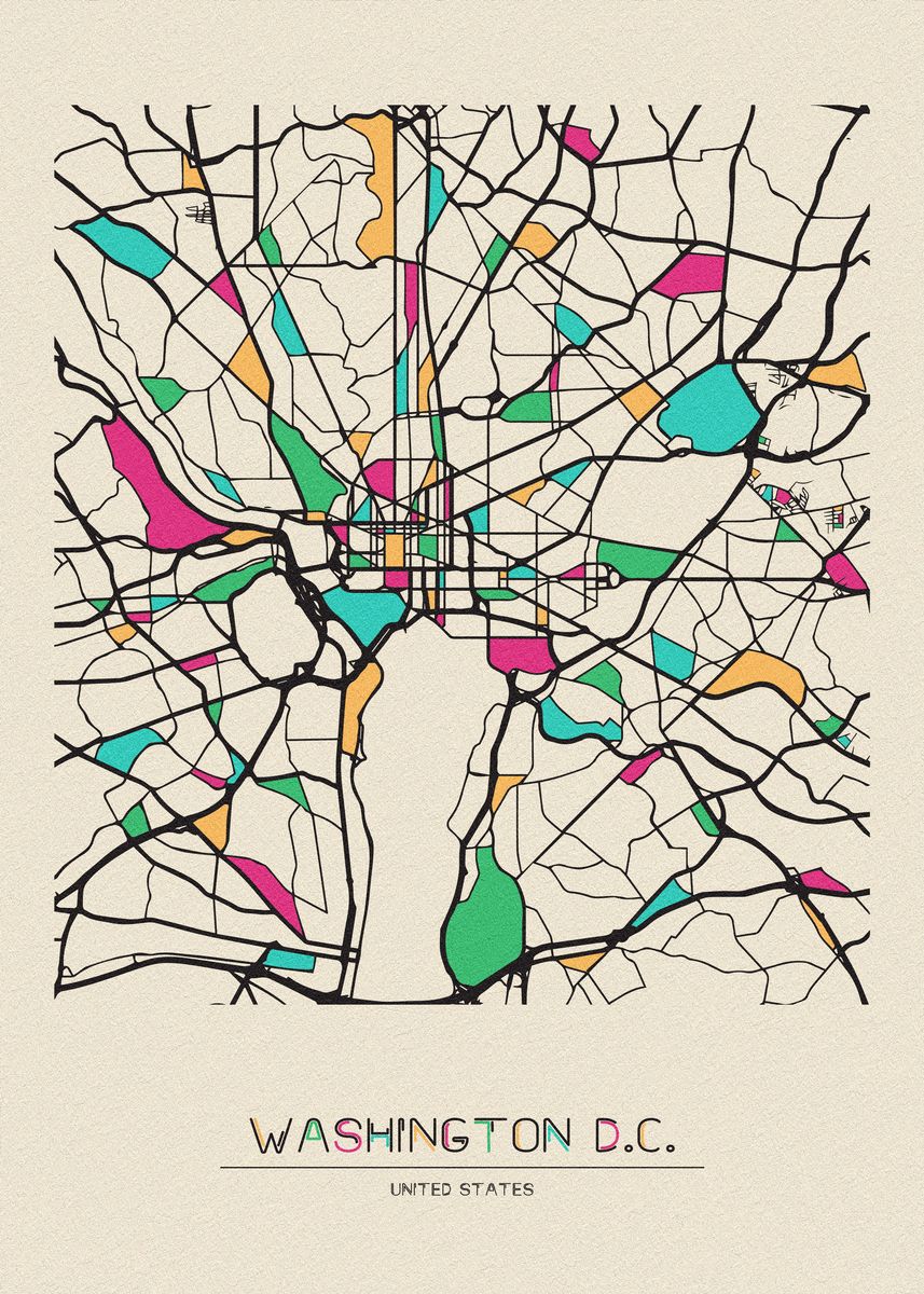 'Washington DC Map' Poster, picture, metal print, paint by Deniz A ...
