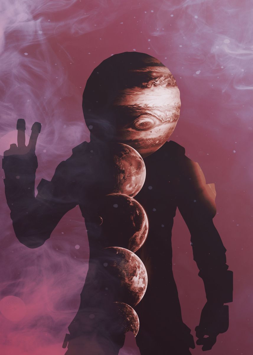 'Astronaut Planets Negative' Poster, picture, metal print, paint by ...