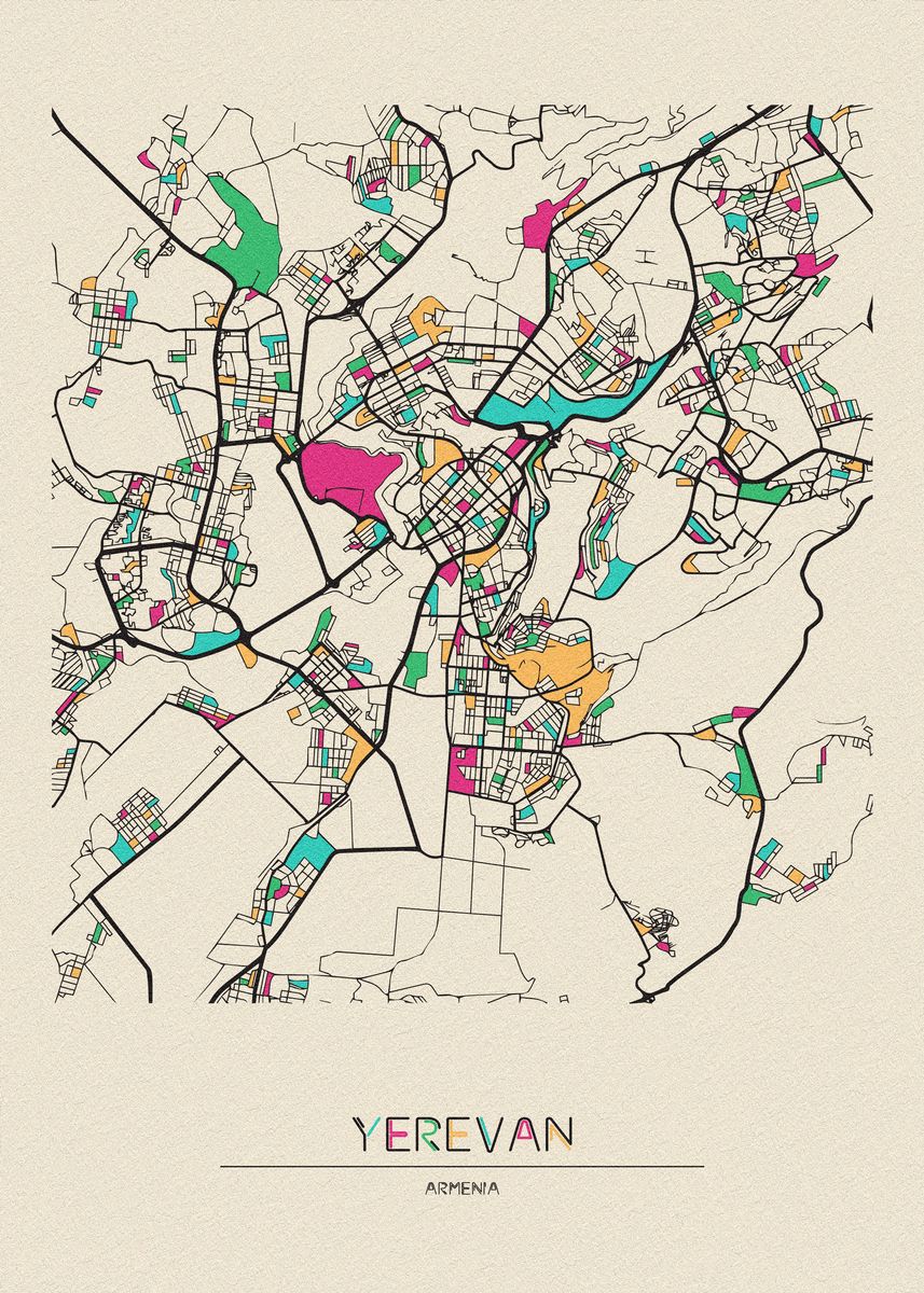 'Yerevan Map' Poster, picture, metal print, paint by Deniz A. | Displate