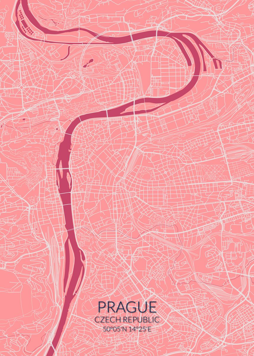 'Prague Pink Rose Map' Poster, picture, metal print, paint by dkDesign ...