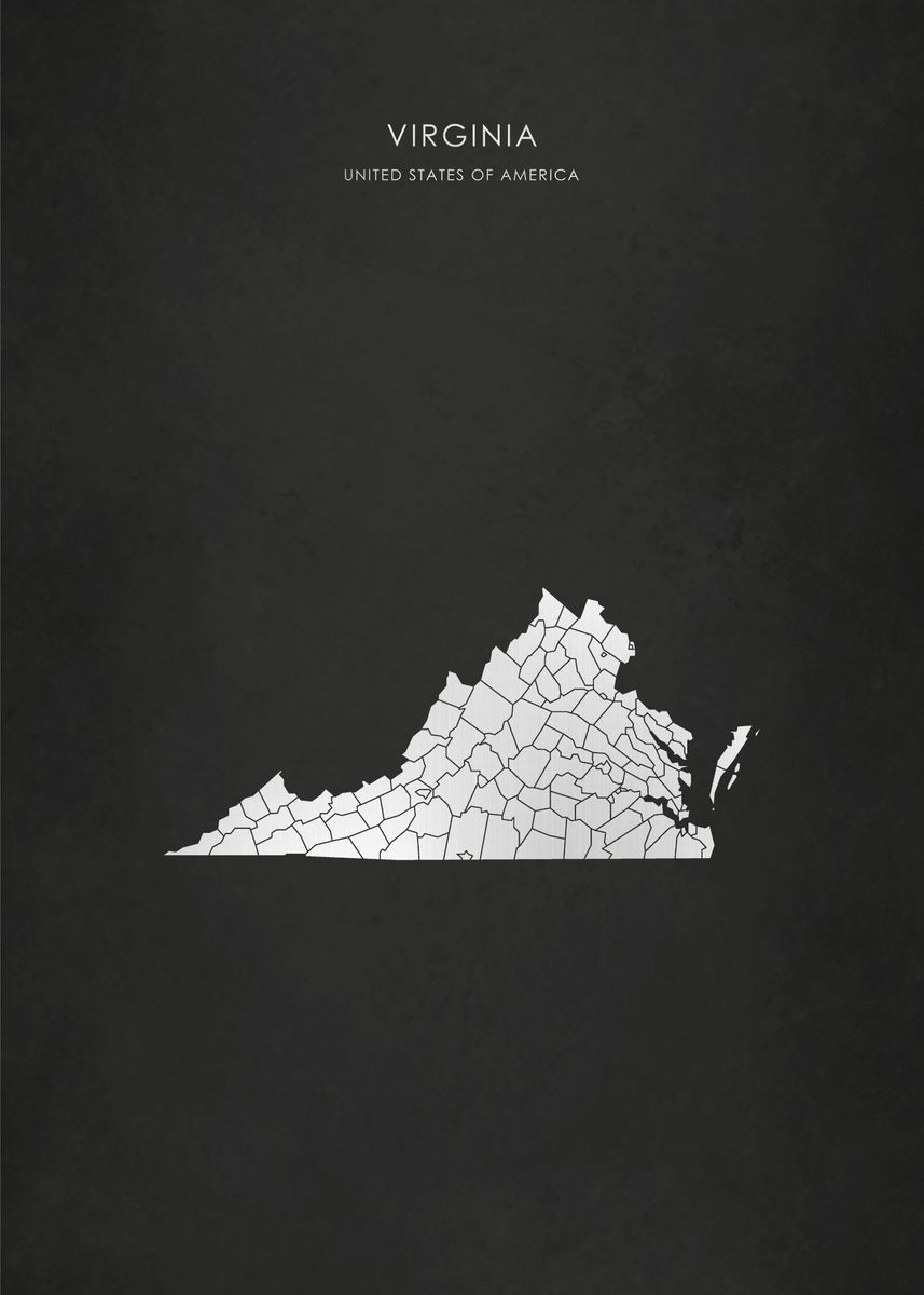 'Silver Virginia State Map' Poster, picture, metal print, paint by aio ...