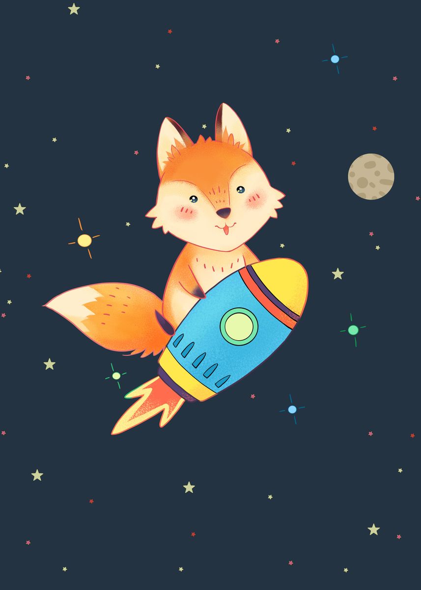 'Space Fox' Poster, picture, metal print, paint by Silver Oak Design ...