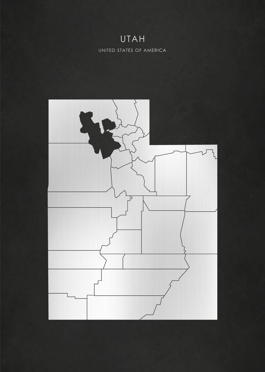 'Silver Utah State Map' Poster, picture, metal print, paint by aio ...