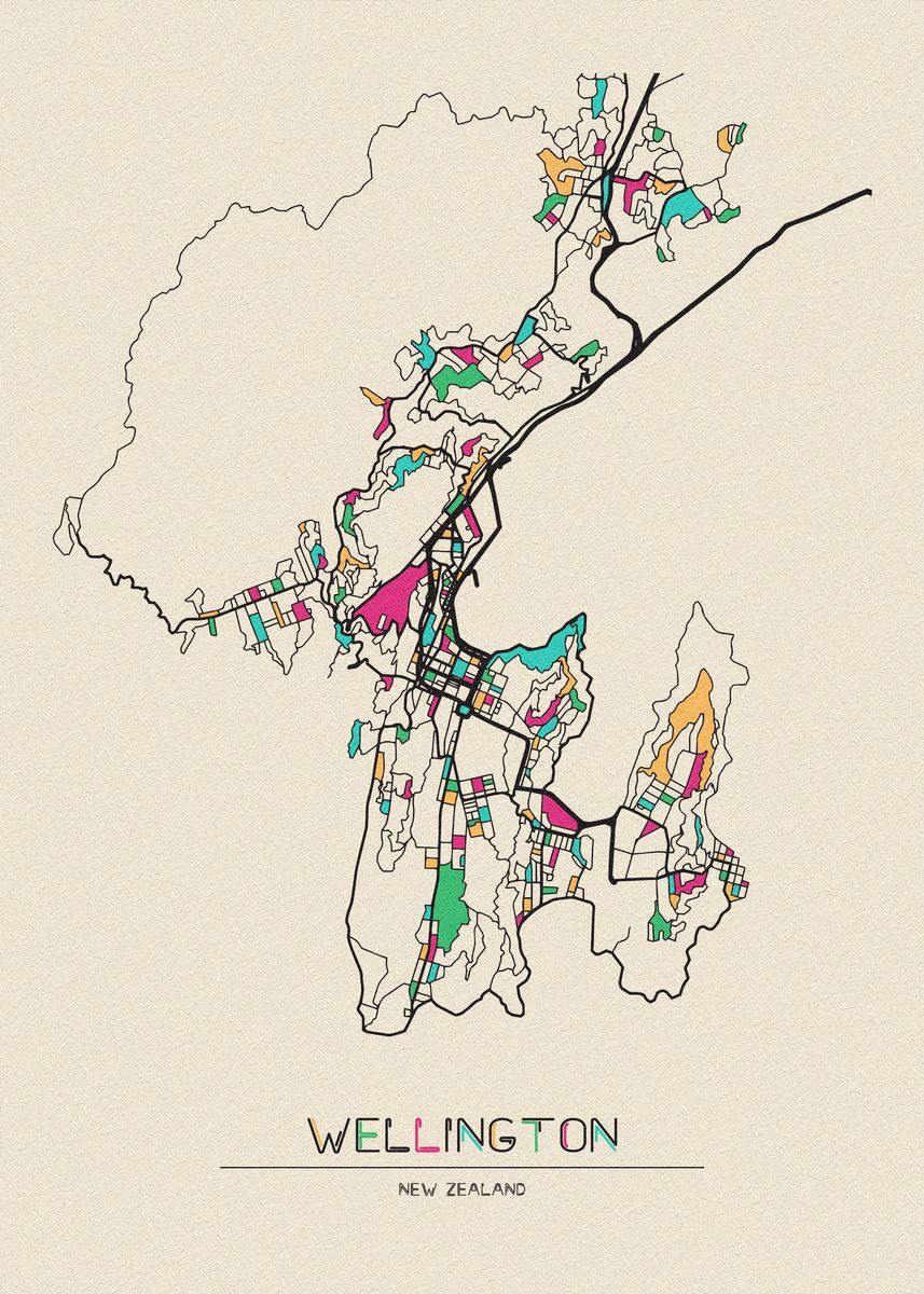 'Wellington Map' Poster, picture, metal print, paint by Deniz A. | Displate