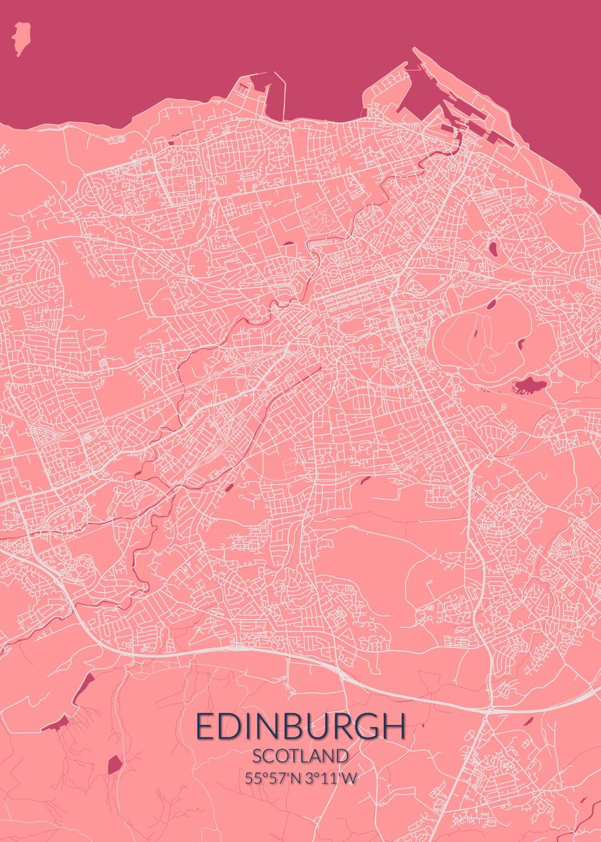 'Edinburgh Pink Rose Map' Poster, picture, metal print, paint by ...