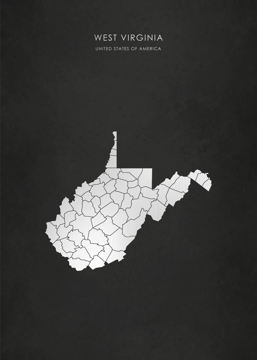 'Silver West Virginia Map' Poster, picture, metal print, paint by aio ...