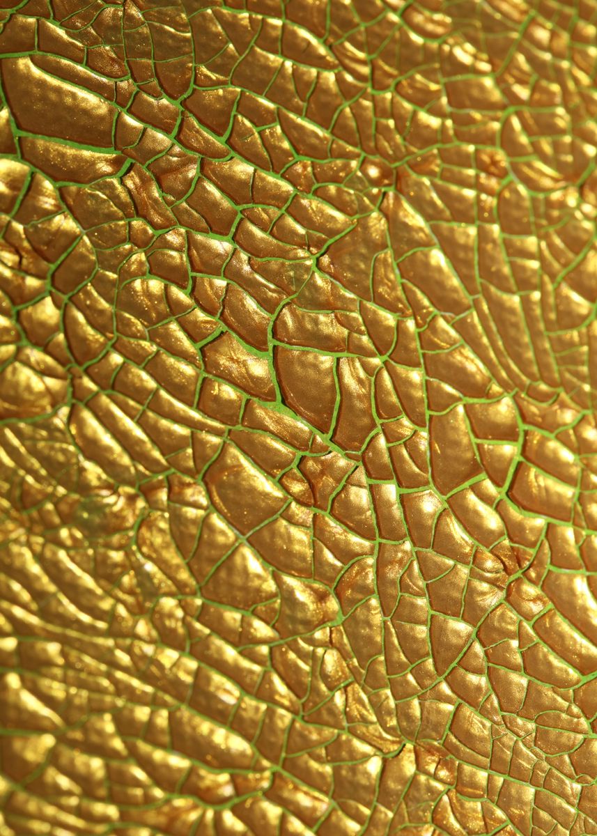 'Golden cracked paint macro' Poster, picture, metal print, paint by ...