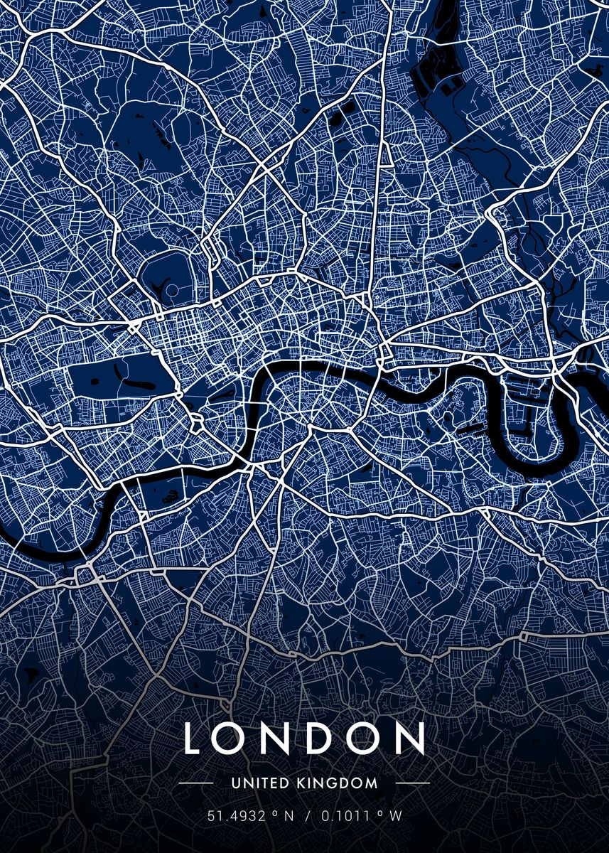 'London City Map Blueprint' Poster, picture, metal print, paint by MVDZ ...