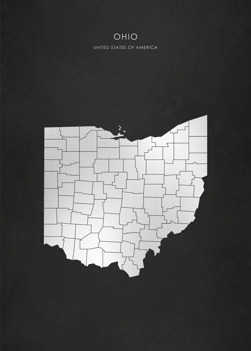 'Silver Ohio State Map' Poster, picture, metal print, paint by aio ...