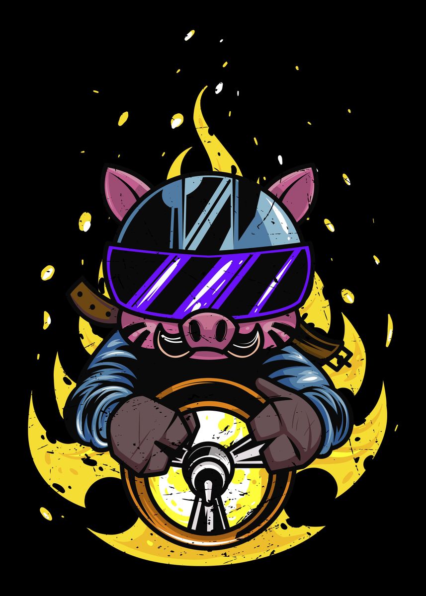 'Pig Drive' Poster, picture, metal print, paint by John DonJoe | Displate