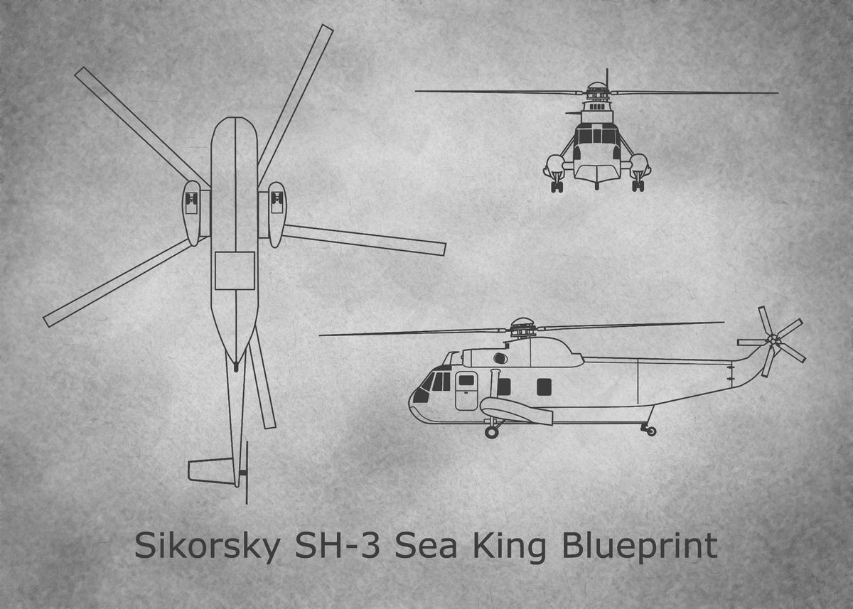 'Sikorsky SH3 gray old ' Poster by B & W Arts | Displate
