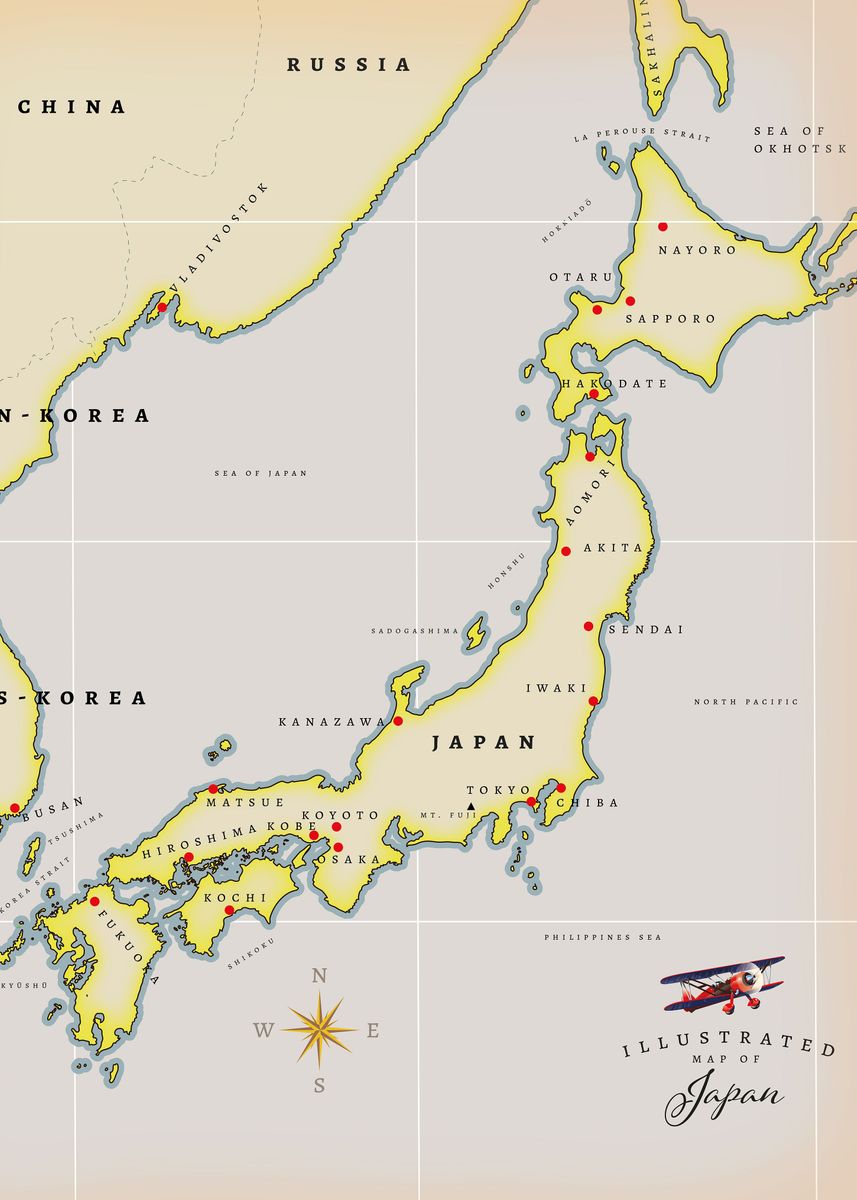 'Illustrated map of Japan' Poster, picture, metal print, paint by David ...