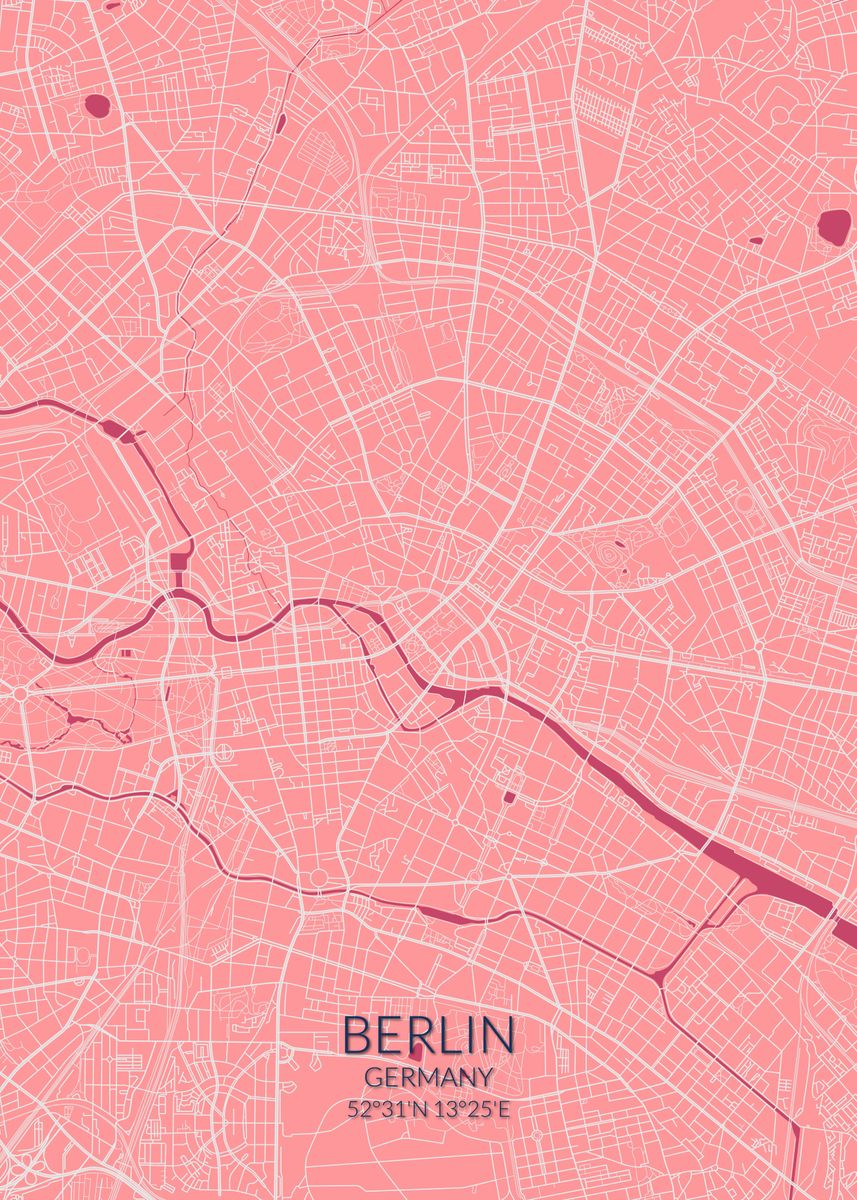 'Berlin Pink Rose Map' Poster, picture, metal print, paint by dkDesign ...