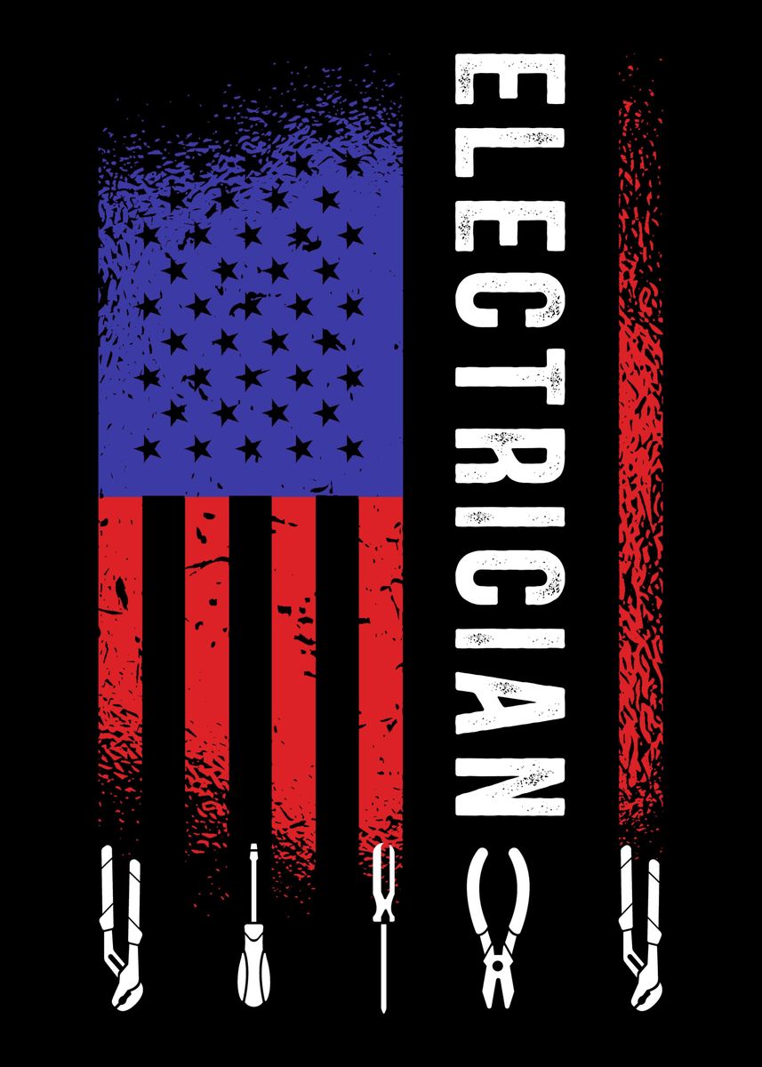 'Electricians American Flag' Poster, picture, metal print, paint by ...