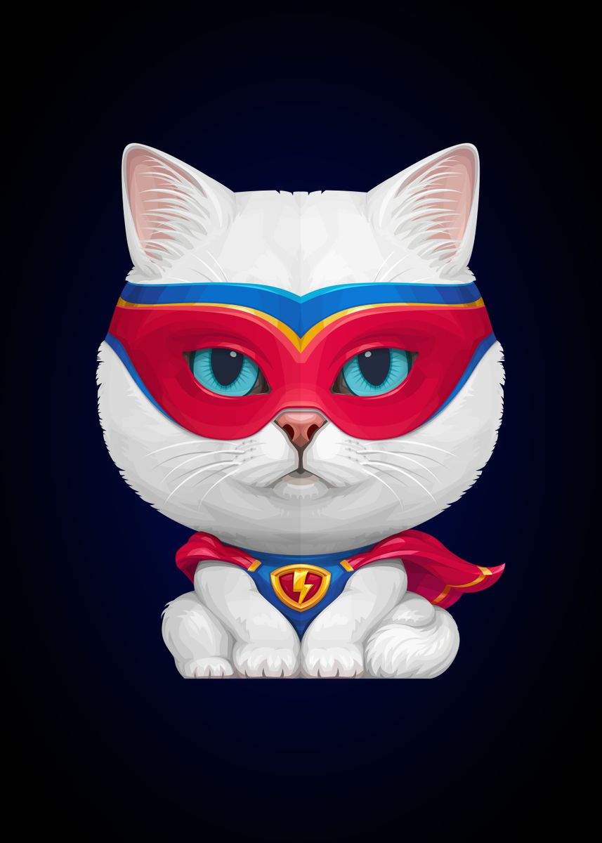 'Superhero Cat' Poster, picture, metal print, paint by Stonemask | Displate
