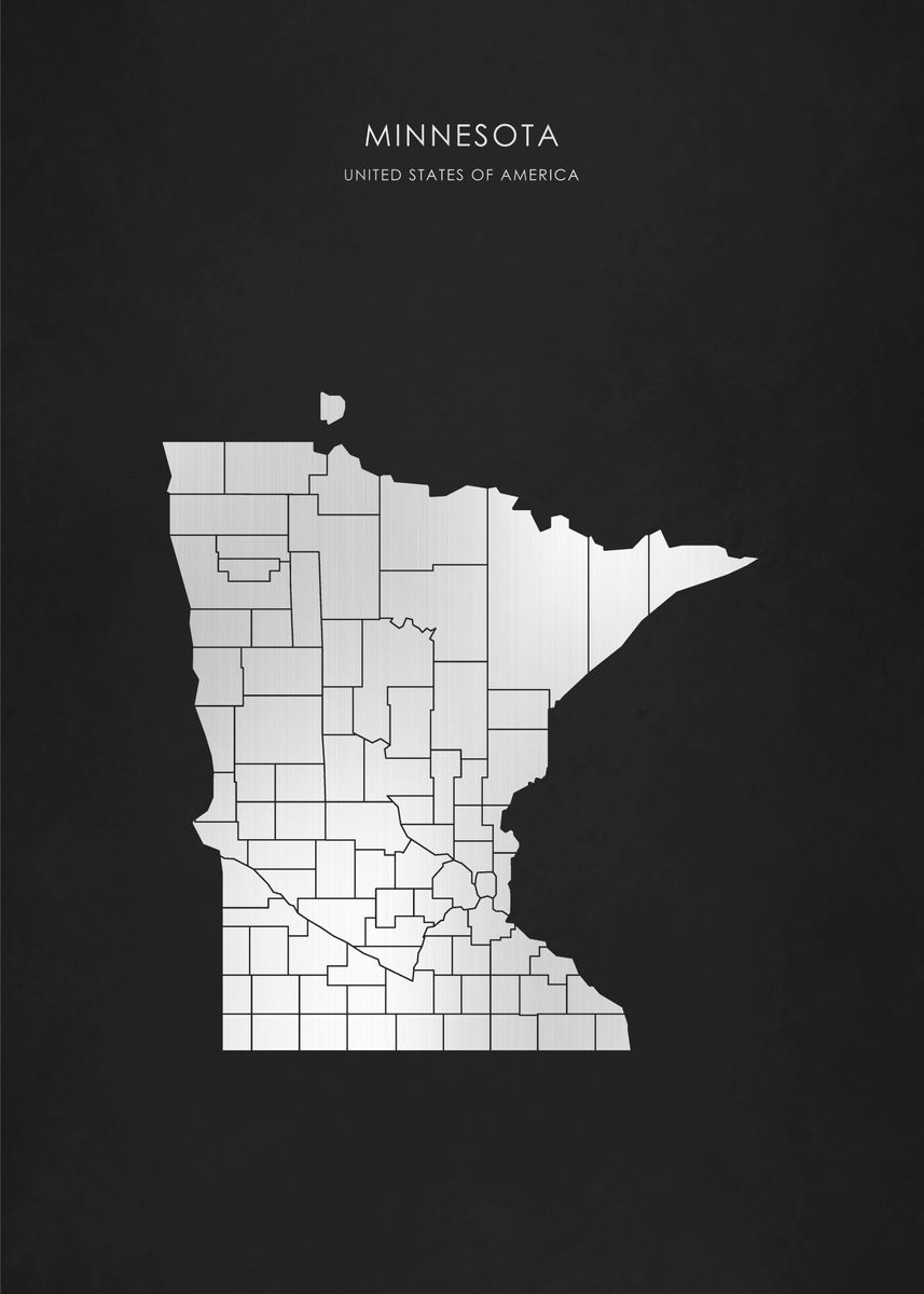 'Silver Minnesota State Map' Poster, picture, metal print, paint by aio ...