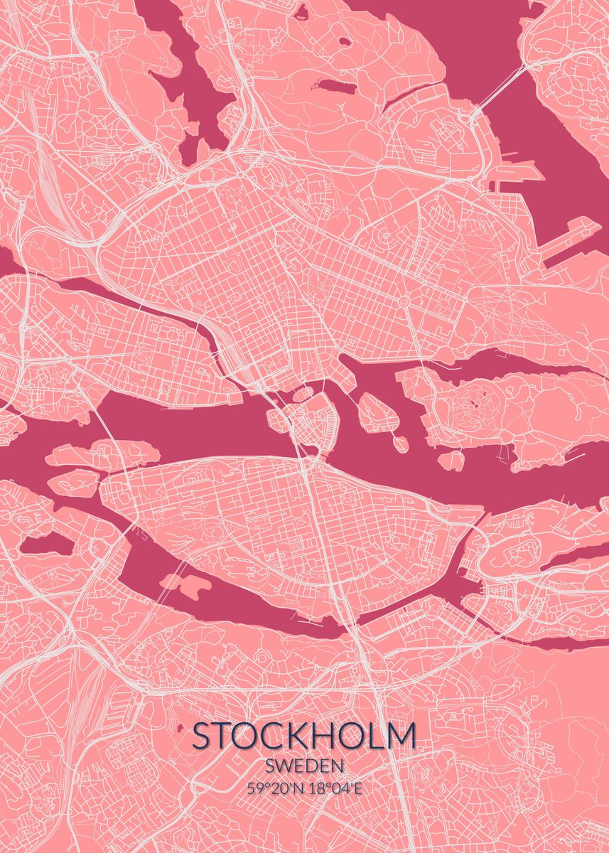 'Stockholm Pink Rose Map' Poster, picture, metal print, paint by ...