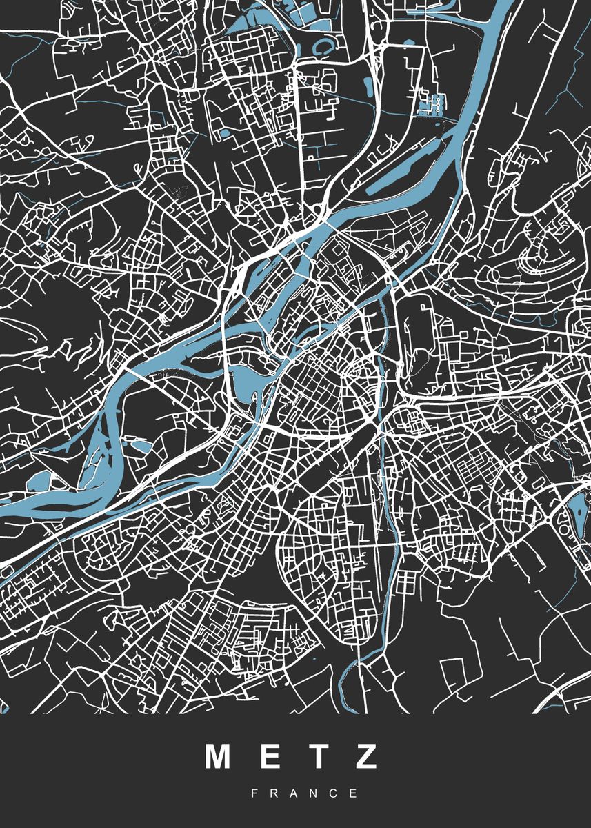 'METZ map France Black' Poster, picture, metal print, paint by ...