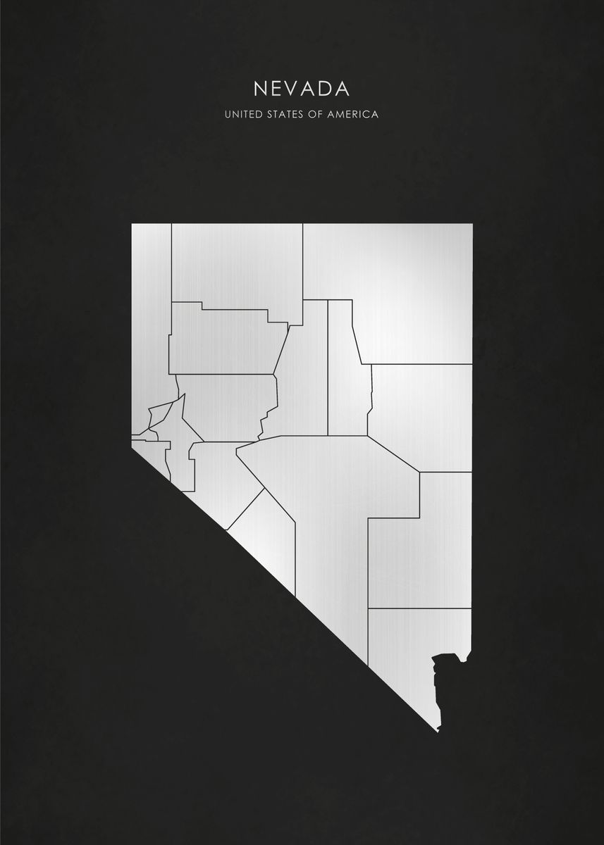 'Silver Nevada State Map' Poster, picture, metal print, paint by aio ...